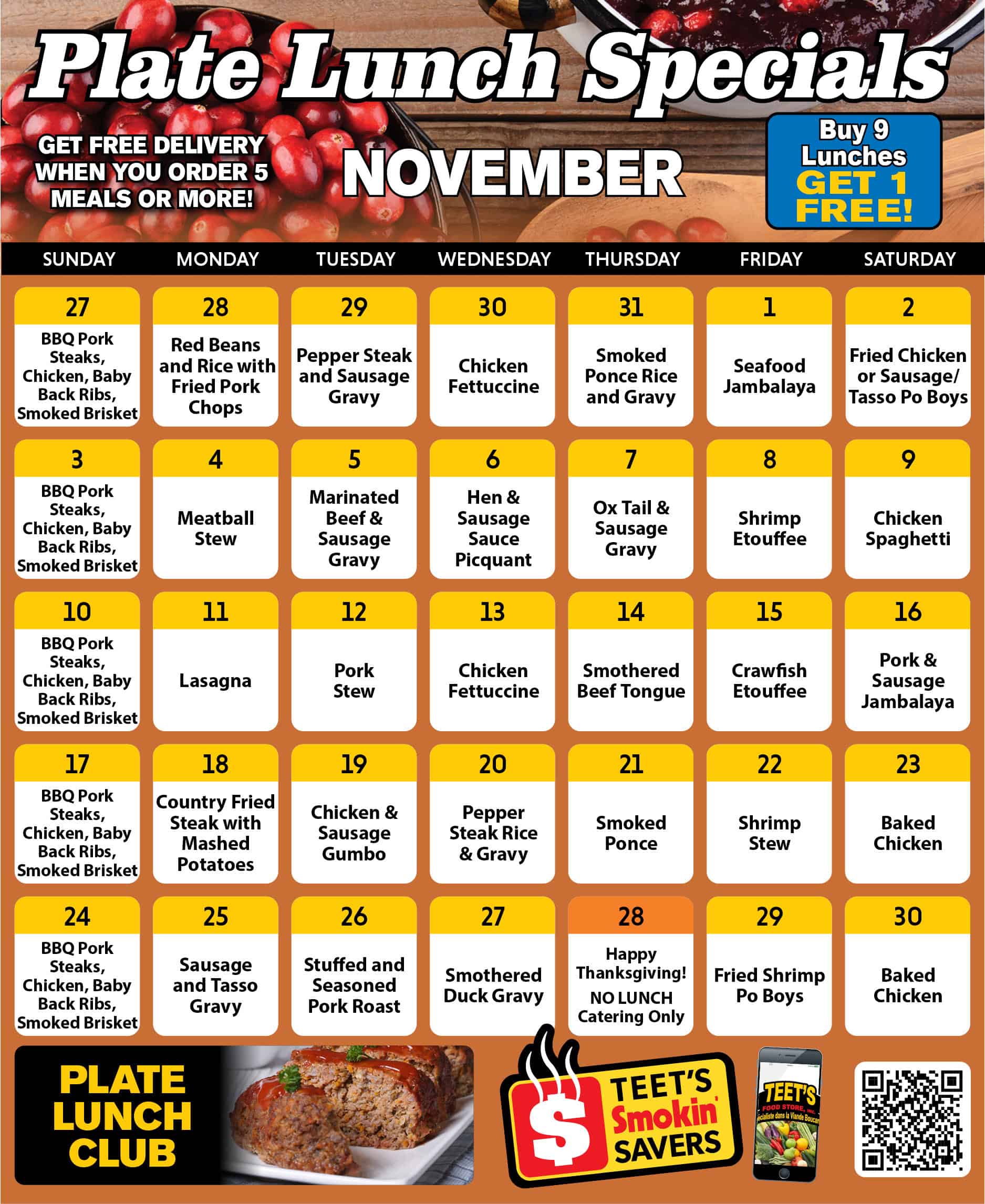 Hot Lunch Menu – Teet's Food Store