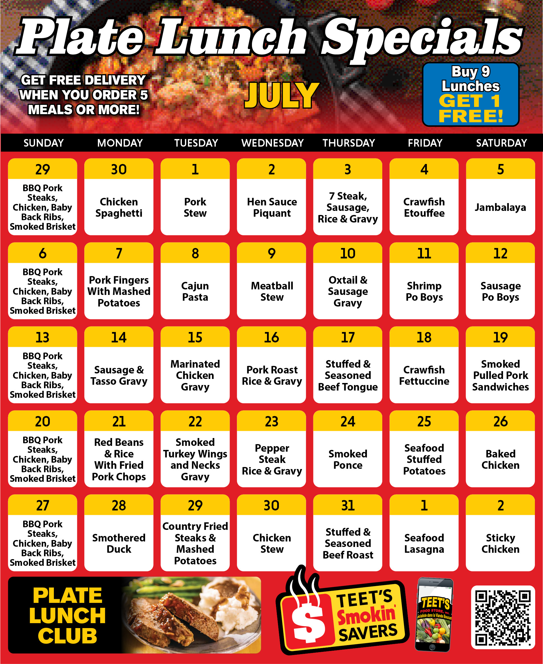 Hot Lunch Menu – Teet's Food Store